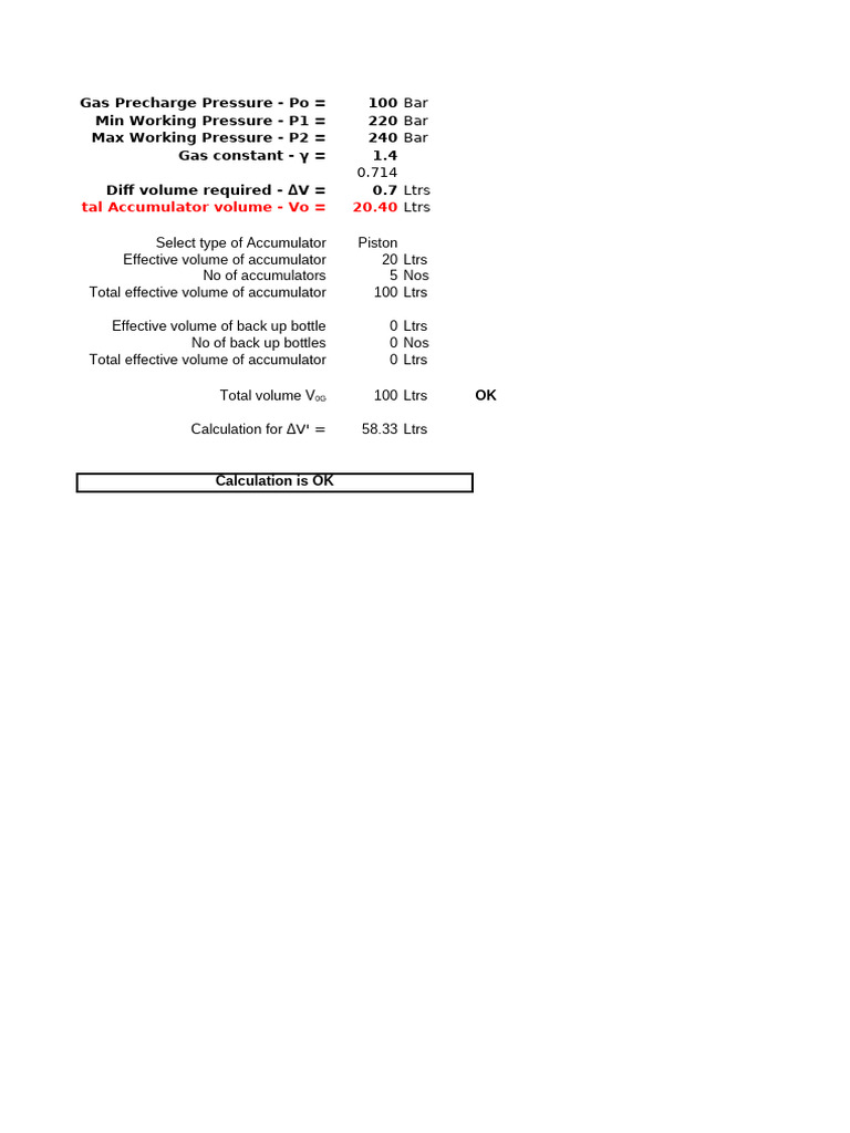 Hydraulics _Calculation_Sheet - Accumulator_Hydro-Pneumatic | PDF