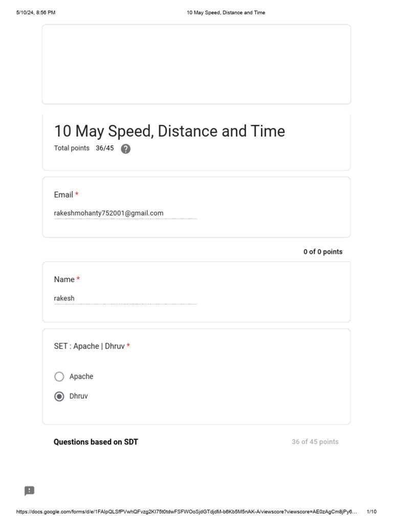 Speed, Distance, and Time Quiz | PDF | Speed | Quantity