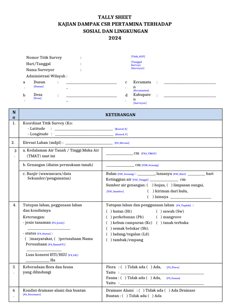 TALLY-SHEET Inventarisasi Karakteristik Ekosistem Gambut (Skala 50K ...