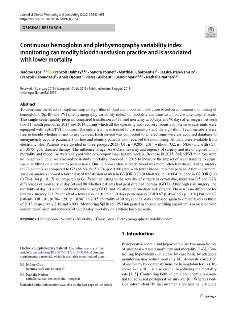 Continuous Hemoglobin and Plethysmography Variability Index Monitoring ...