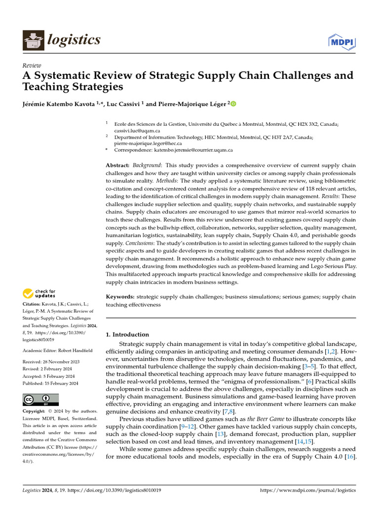 Logistics 08 00019 v2 | PDF | Supply Chain | Logistics