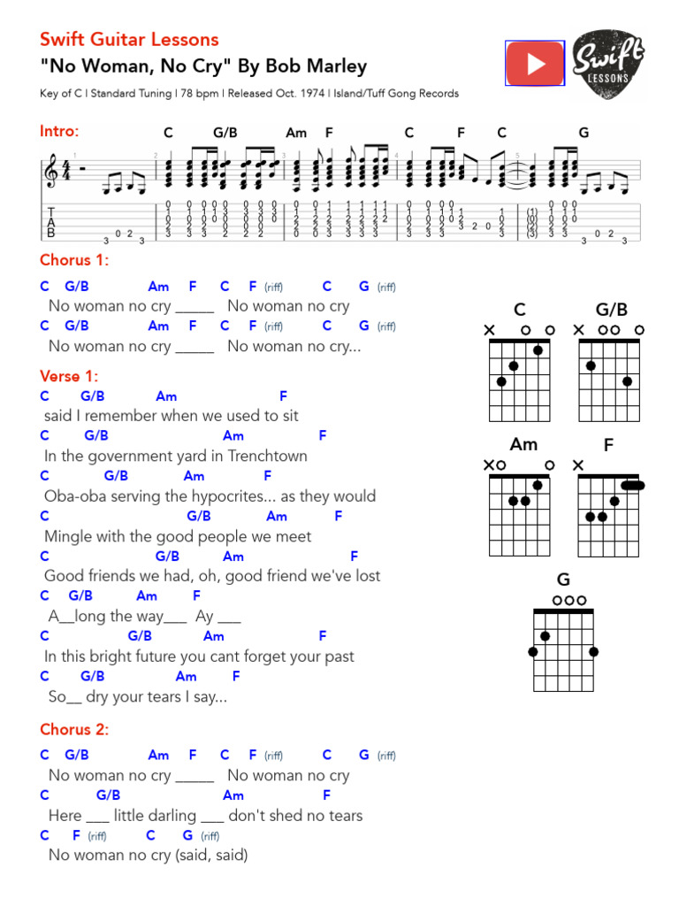 Bob Marley - No Woman, No Cry - Chords & Tabs | PDF | Song Structure ...