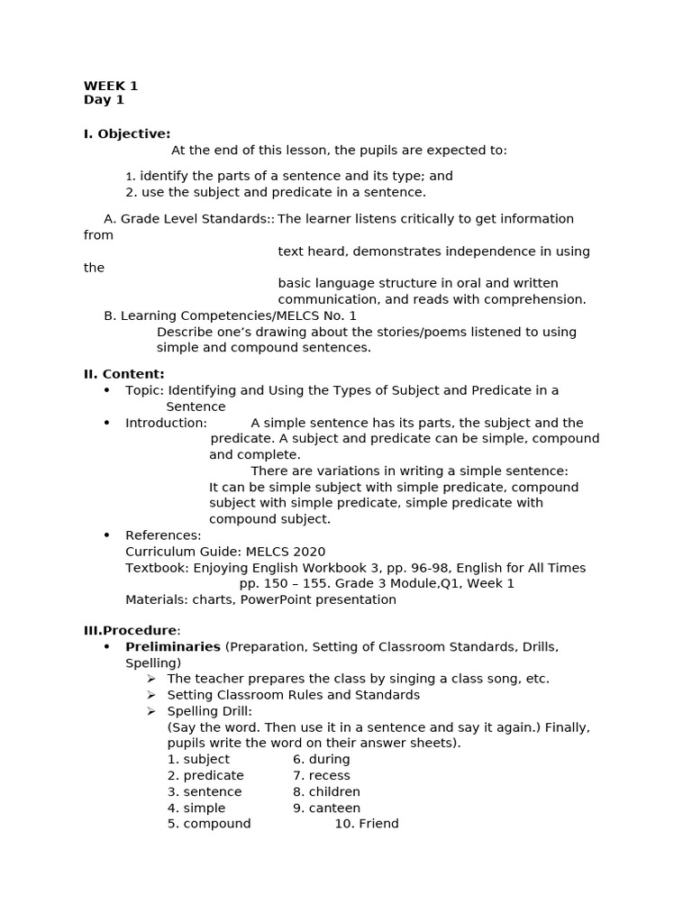 English 3, DLP, Q1 - WK 1 (Day 1 - 5) Josephine Z. Hibaya | PDF | Subject (Grammar) | Verb