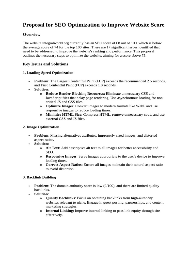 Proposal For SEO Optimization To Improve Website Score | PDF | Search ...