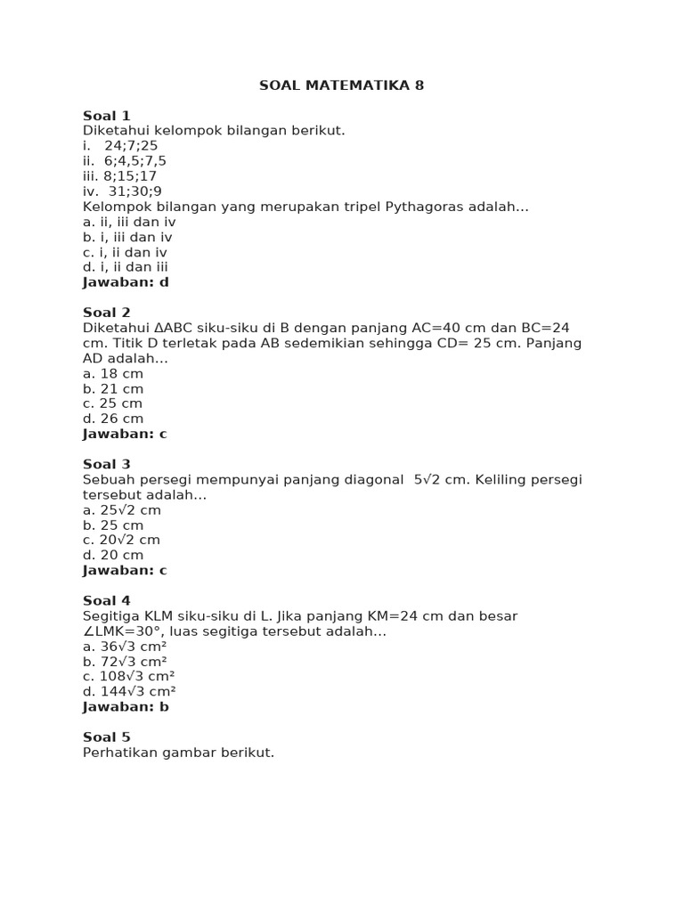 Soal Matematika Kelas 8 dan Jawaban | PDF