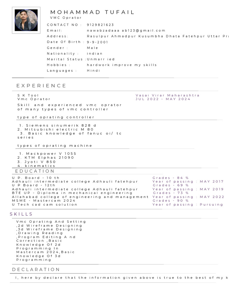 Mohammad Tufail: Experience | PDF | Engineering