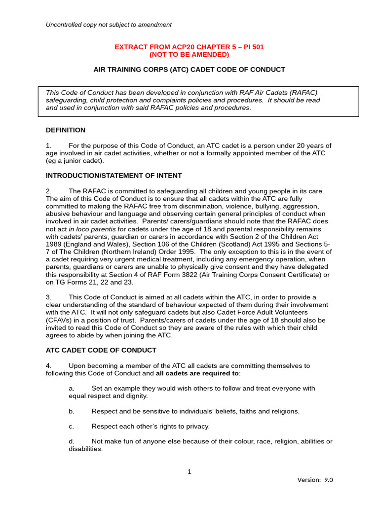 Cadet Code of Conduct | PDF | Justice | Crime & Violence
