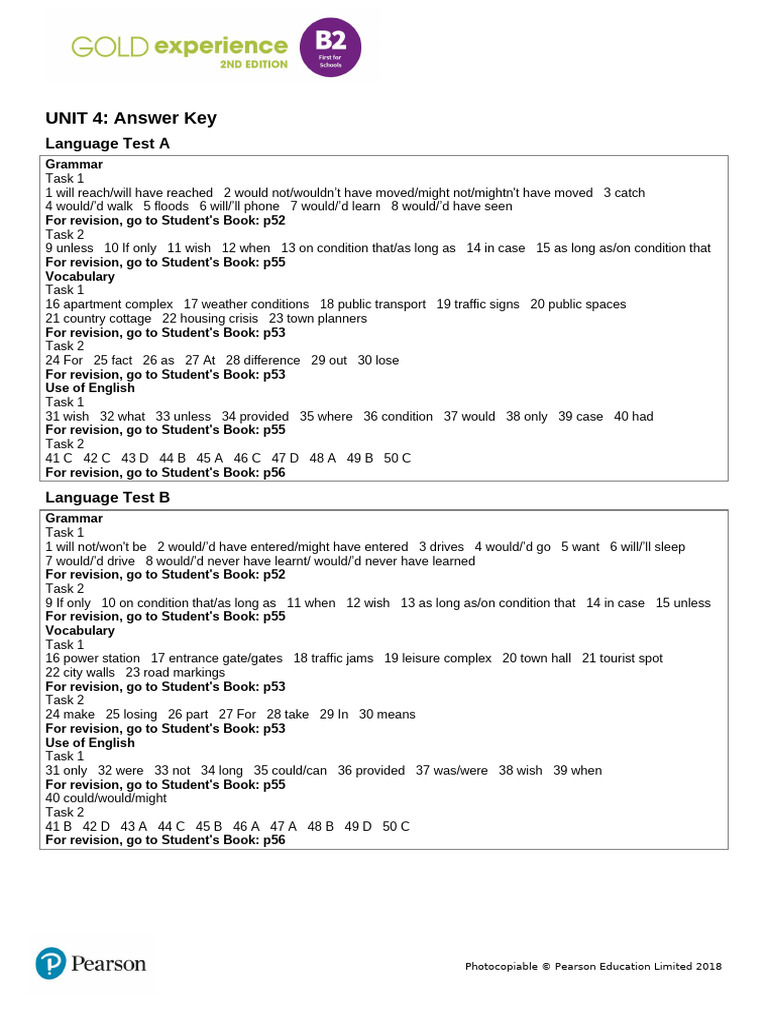 Language Test A & B Answer Key | PDF | Language Arts & Discipline ...