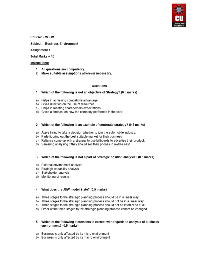 Business Environment Assignment 1 | PDF | Strategic Management | Economies