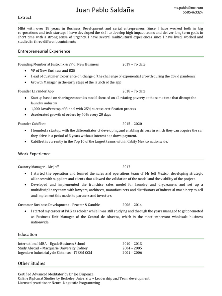 MBA Juan Pablo Saldaña López (Eng) | PDF | Startup Company | Small ...