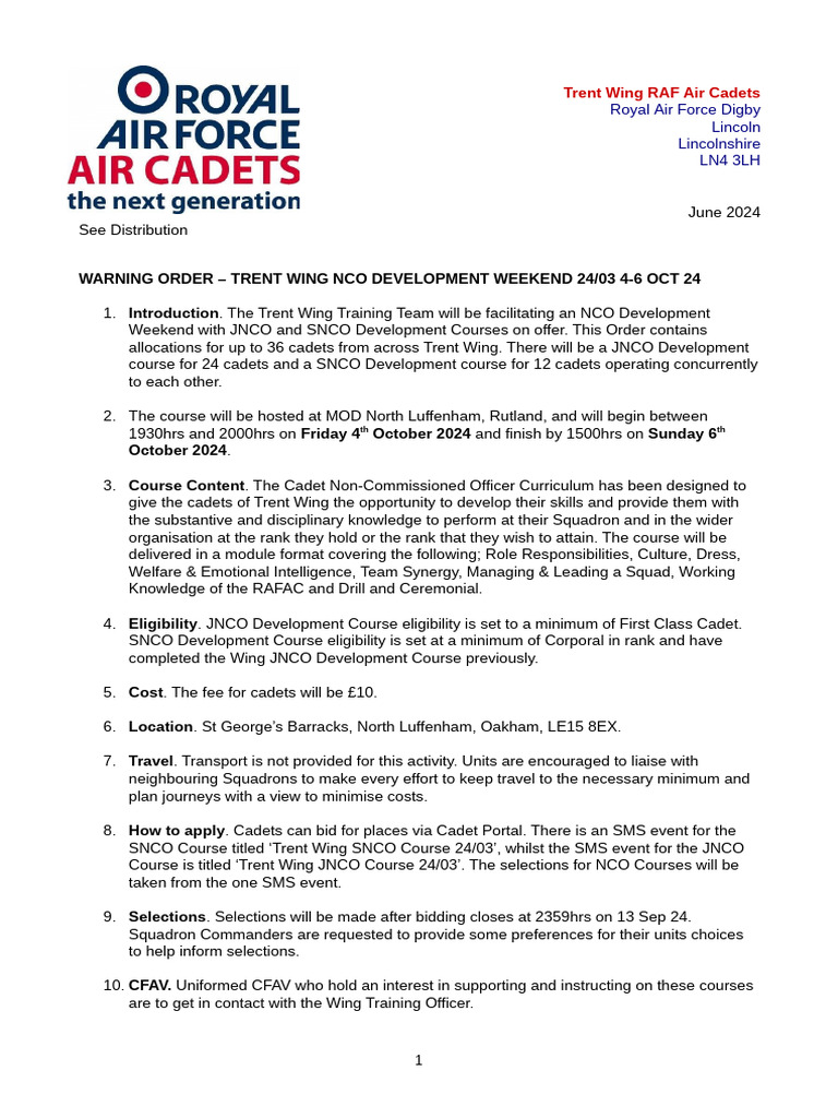 Warning Order NCO Development 2403 | PDF | Non Commissioned Officer ...