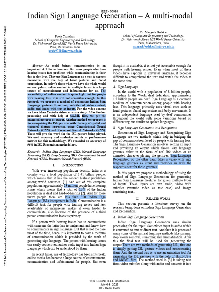 Indian Sign Language Generation A Multi-Modal Approach | PDF | Parsing ...