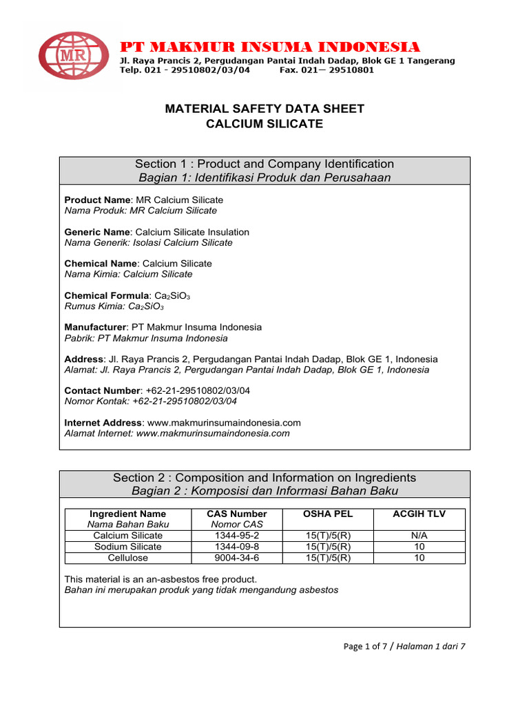 MSDS Calsil | PDF