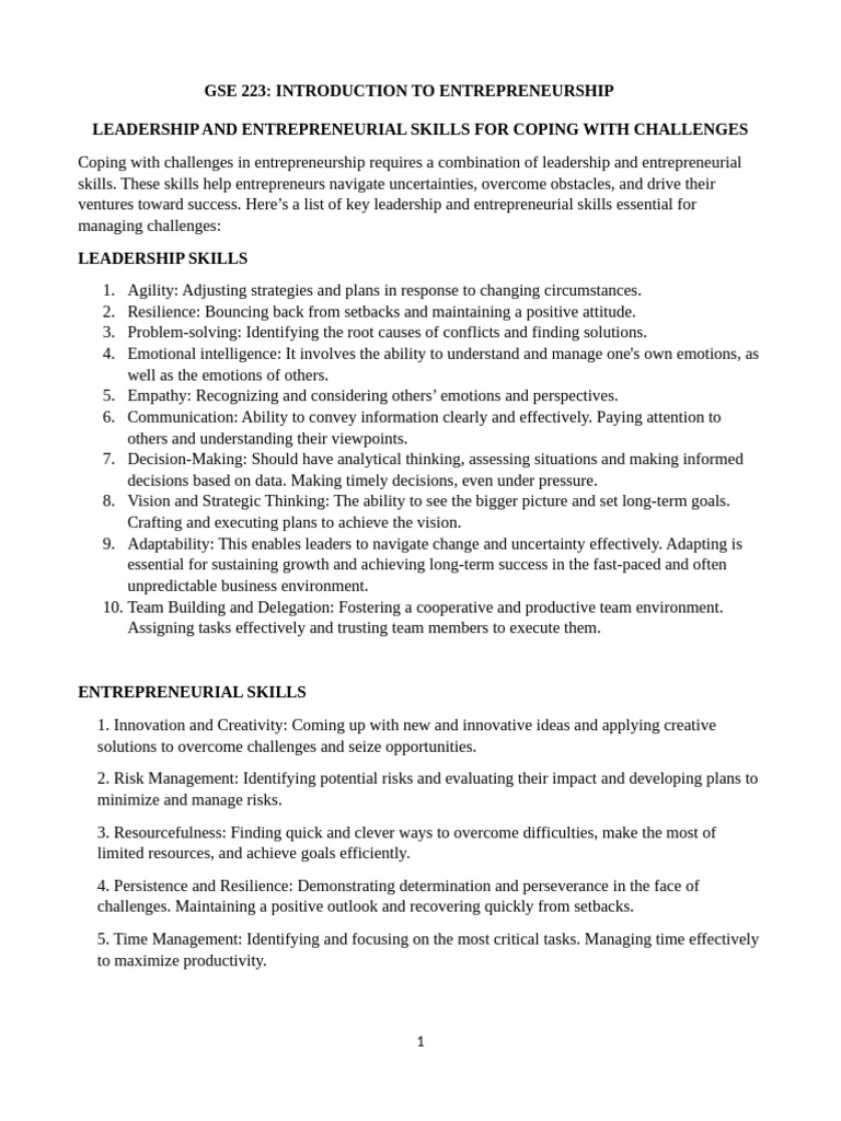 GSE 223 Lecture Note 3 | PDF | Entrepreneurship | Leadership
