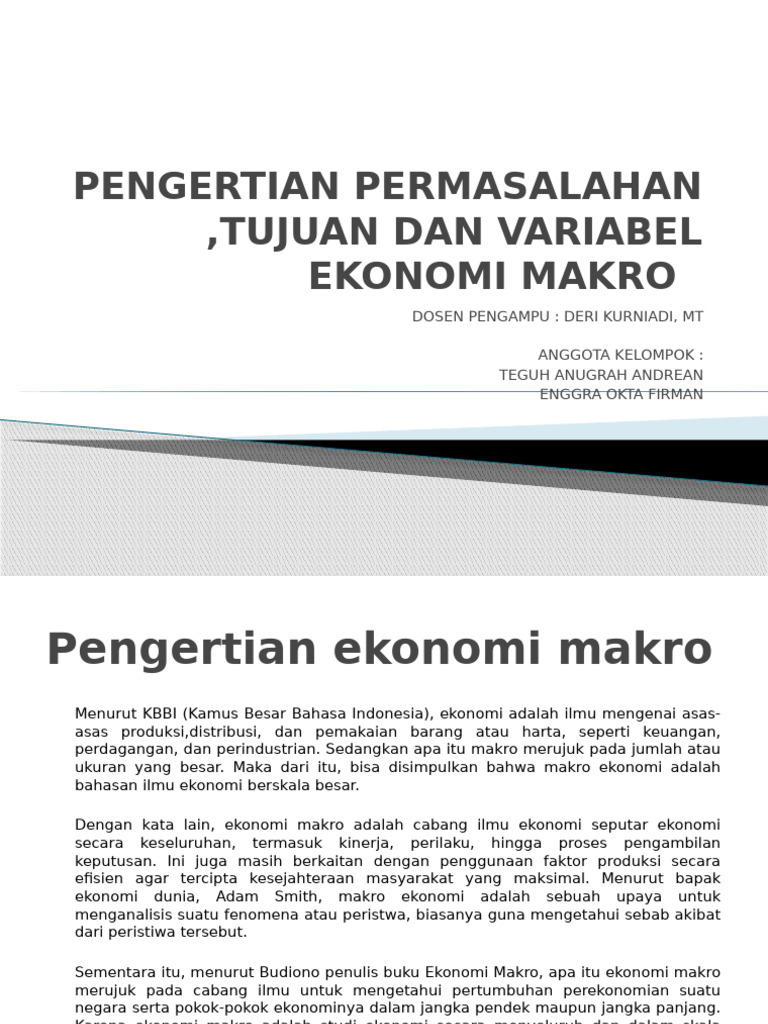 Pengertian Permasalahan, Tujuan Dan Variabel Ekonomi Makro | PDF | Pengelolaan Keuangan & Uang ...