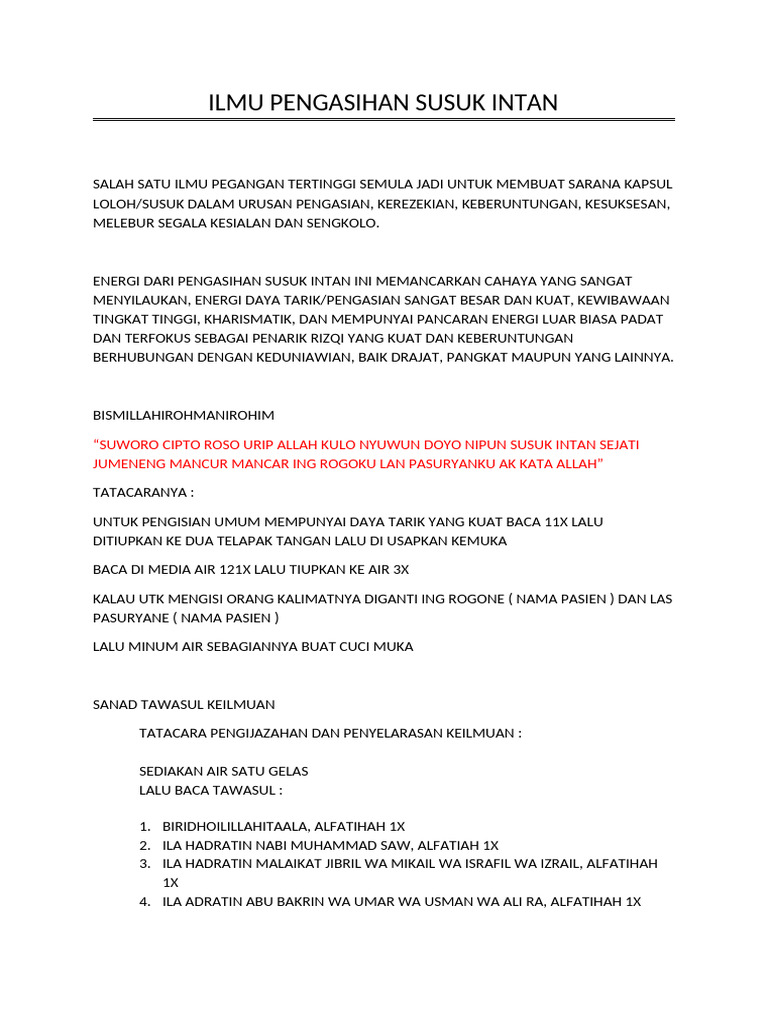 Ilmu Pengasihan Susuk Intan | PDF