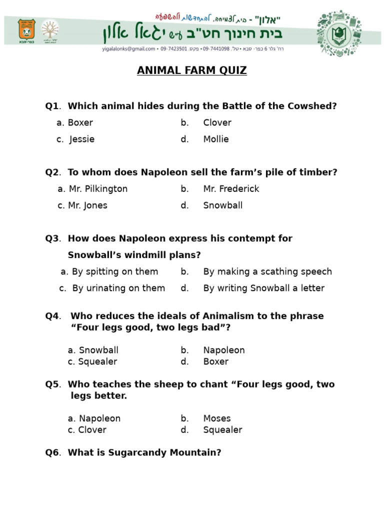 Animal Farm Quiz | PDF