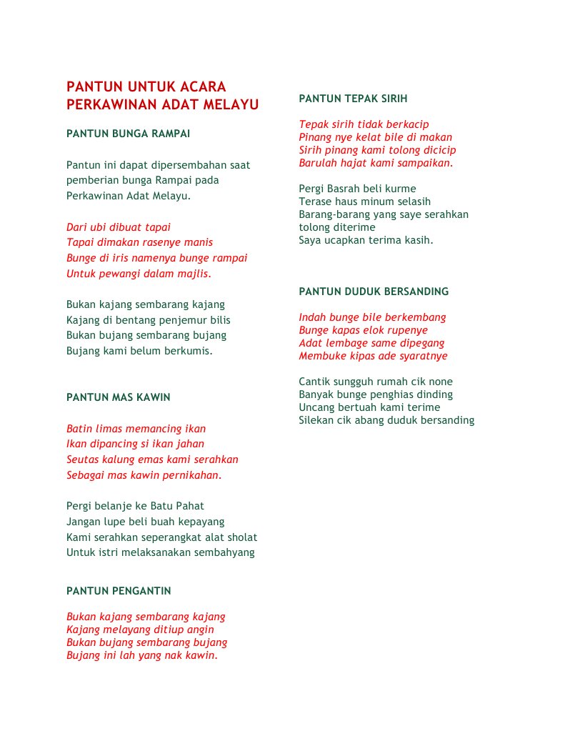 Pantun Untuk Acara An Adat Melayu | PDF
