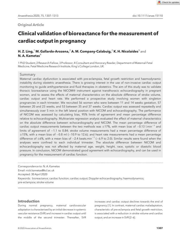 Bioreactance Validates Cardiac Output in Pregnancy | PDF | Blood ...