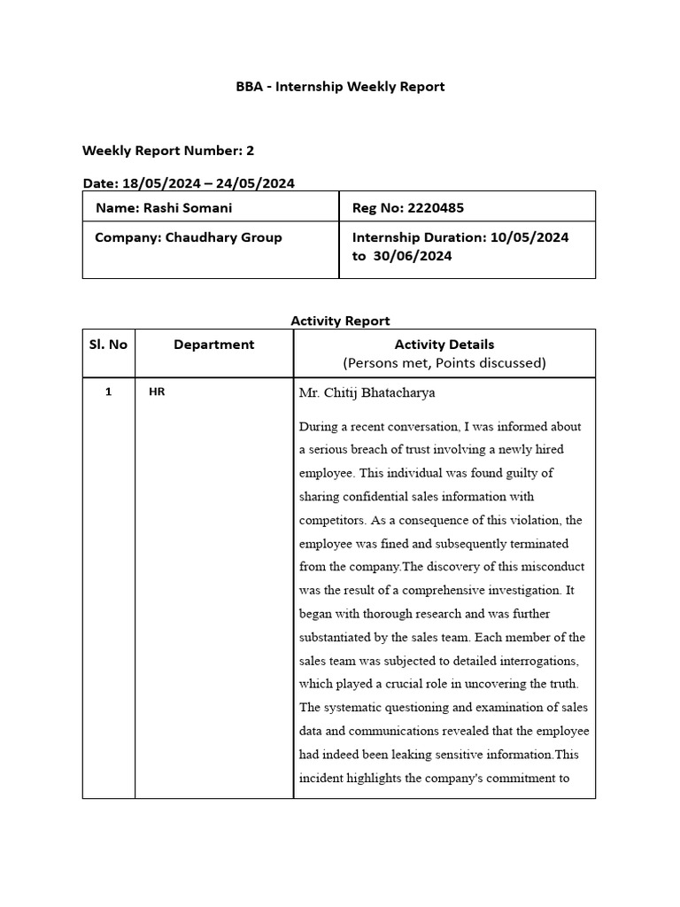 BBA Internship Report: Week 2 Insights | PDF | Reimbursement ...