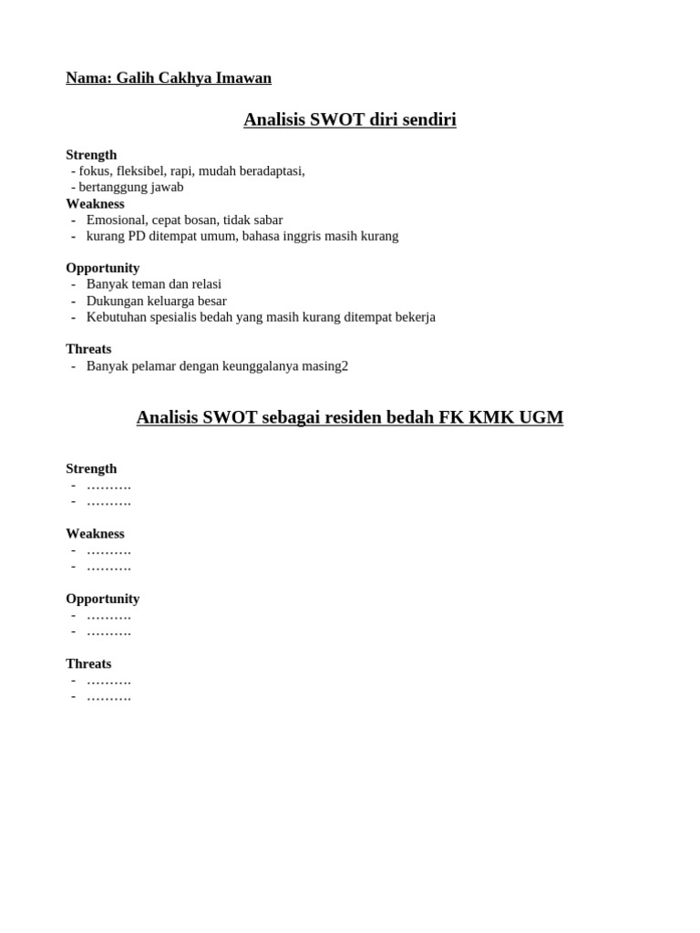 Contoh SWOT | PDF | Karier & Perkembangan