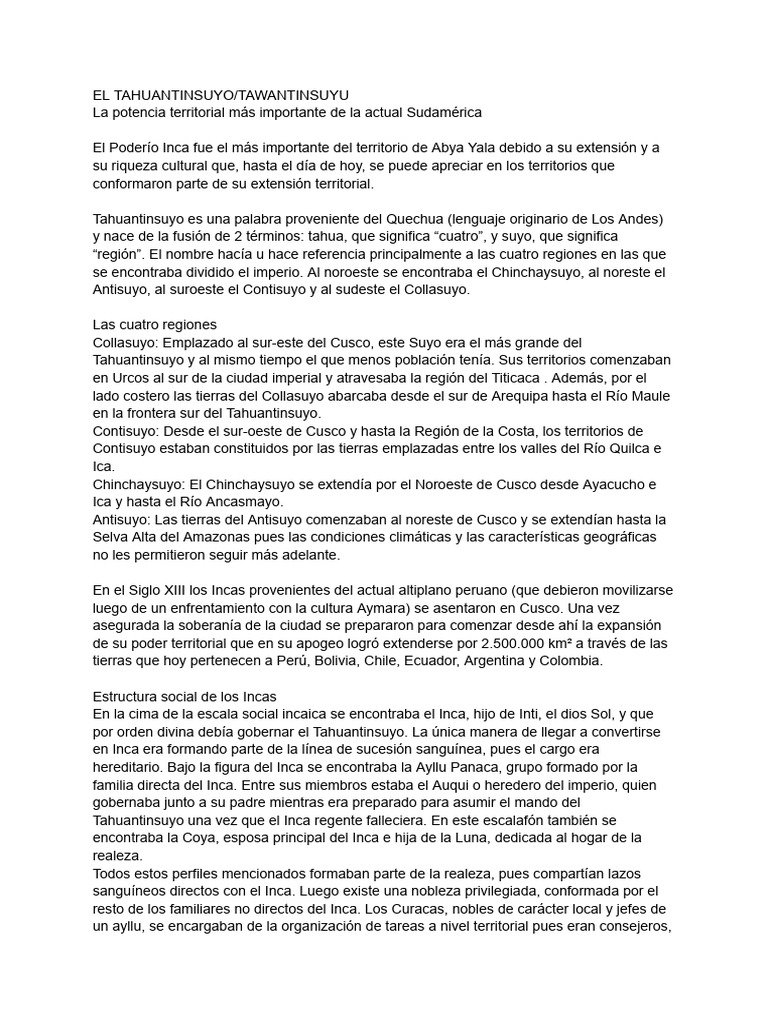 TAWANTINSUYO | PDF | Imperio Inca | América del Sur
