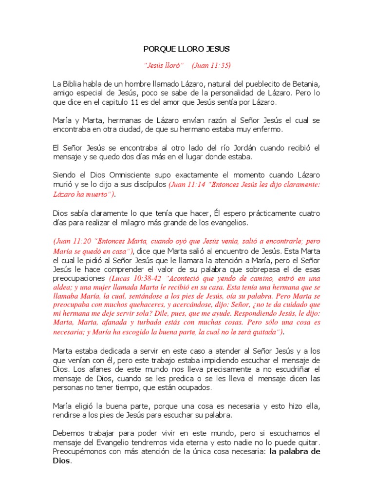 Jesús, Lázaro y el poder del amor | PDF | Lázaro De Betania | María ...