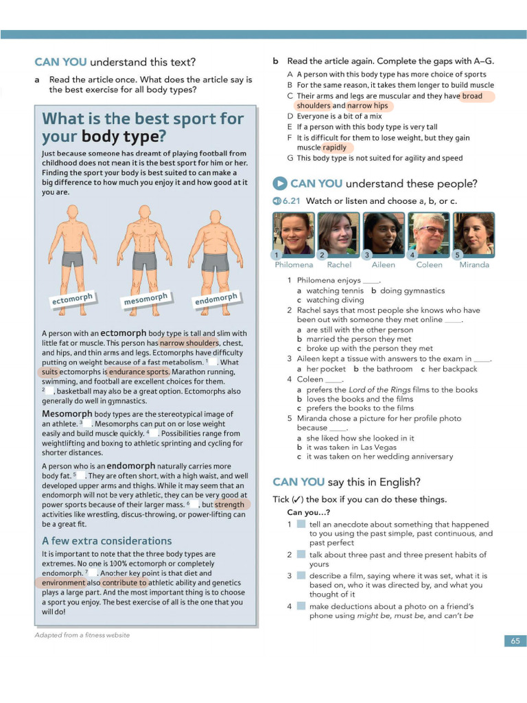 Body Types and Sport B1 | PDF