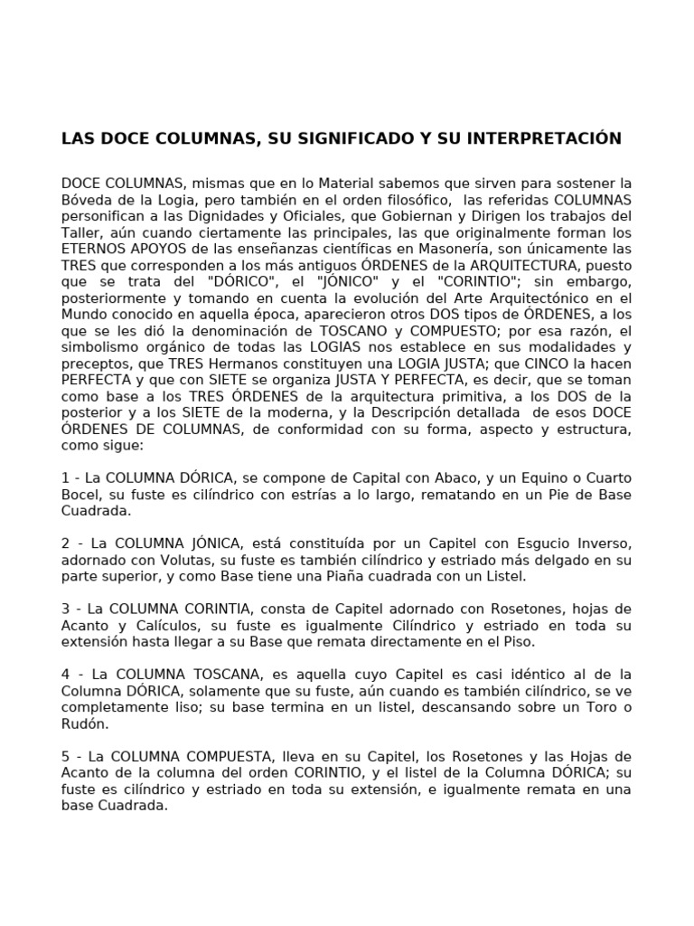 Simbolismo de las Doce Columnas | PDF | Columna | Diseño arquitectonico