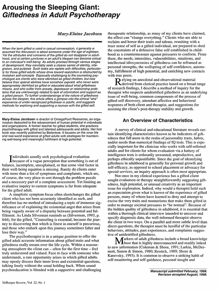 Jacobsen 1999 Gifted in Psychotherapy | PDF | Intellectual Giftedness ...