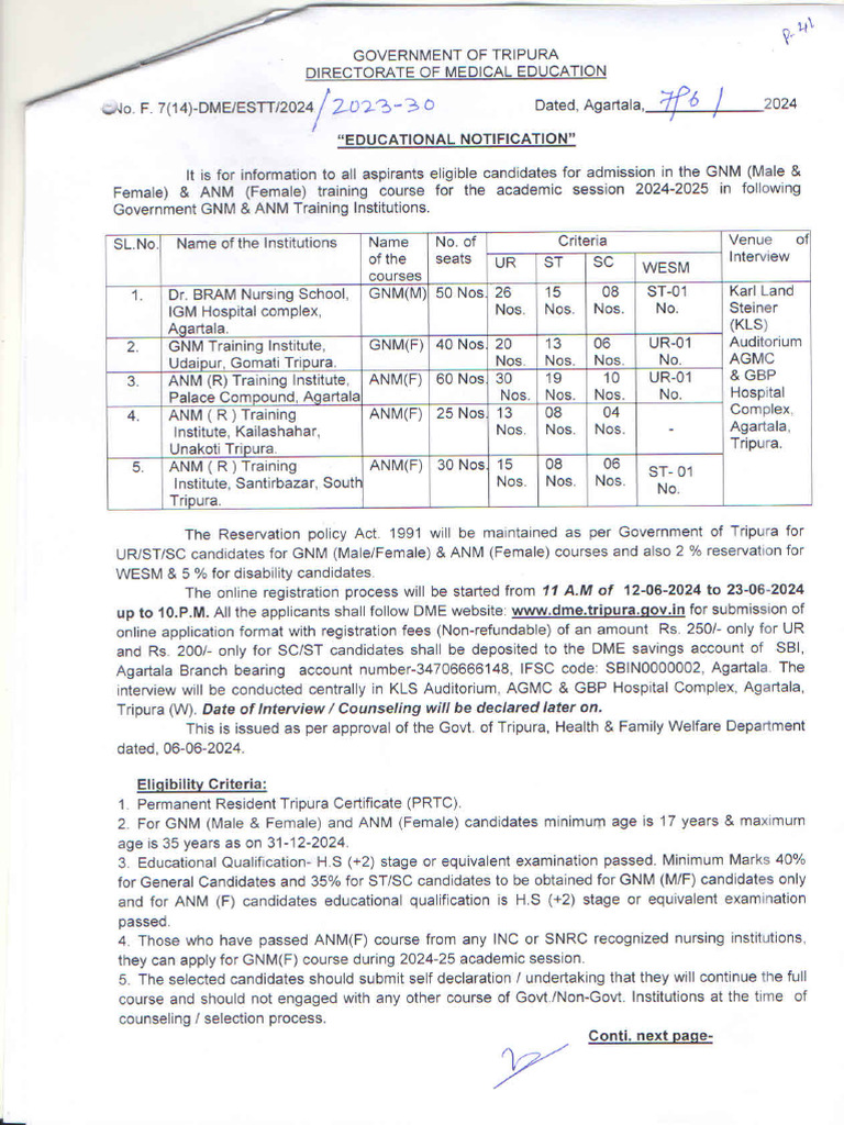 E.N GNM & ANM Course | PDF