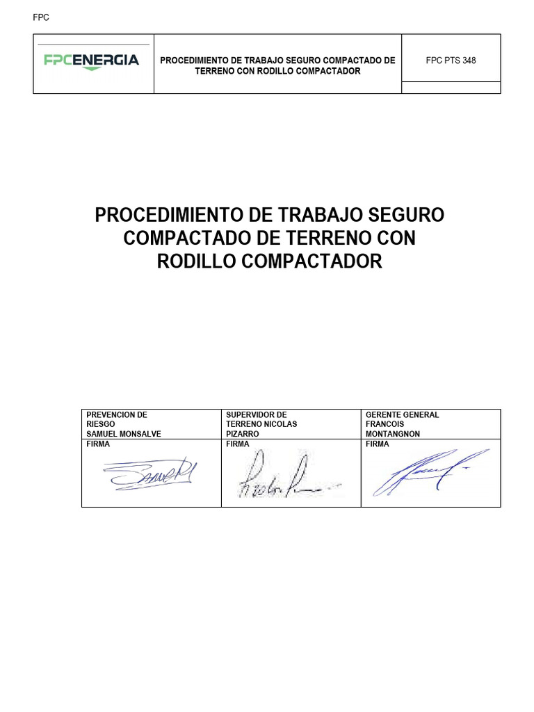 Procedimiento de compactado con rodillo obra Calama | PDF