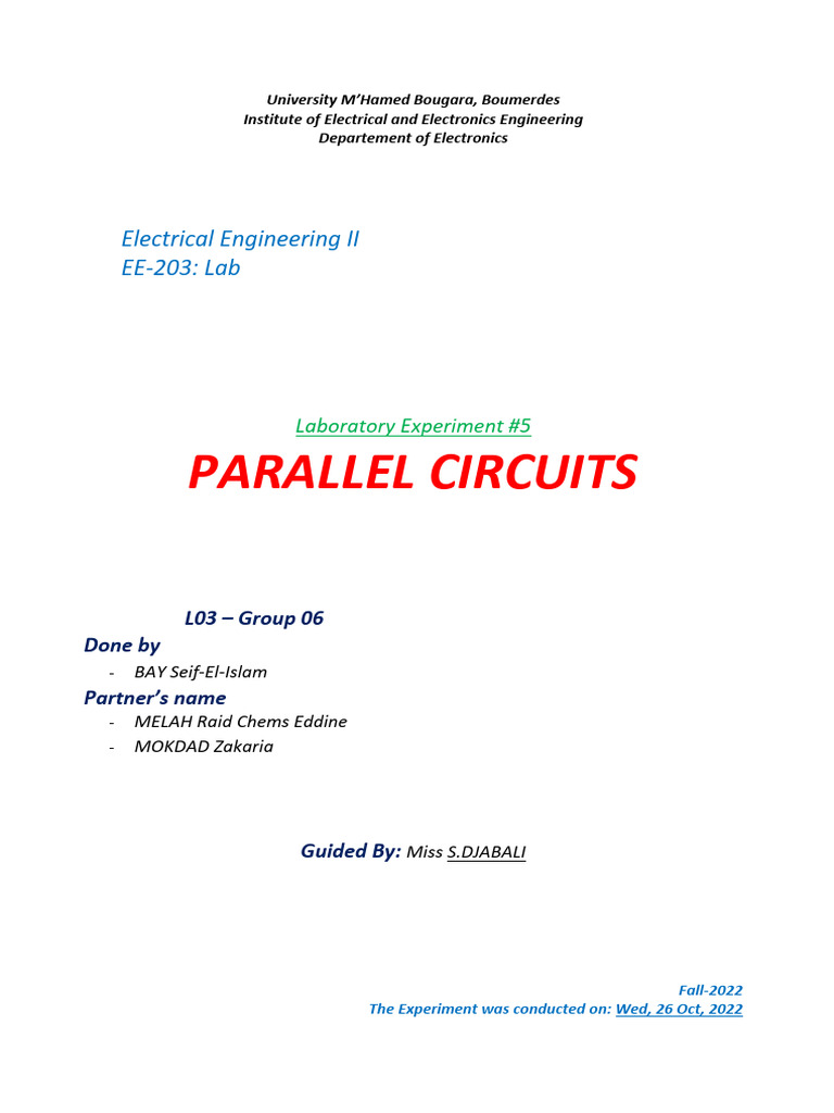 Parallel Circuits Lab Report EE-203 | PDF | Electrical Network | Resistor