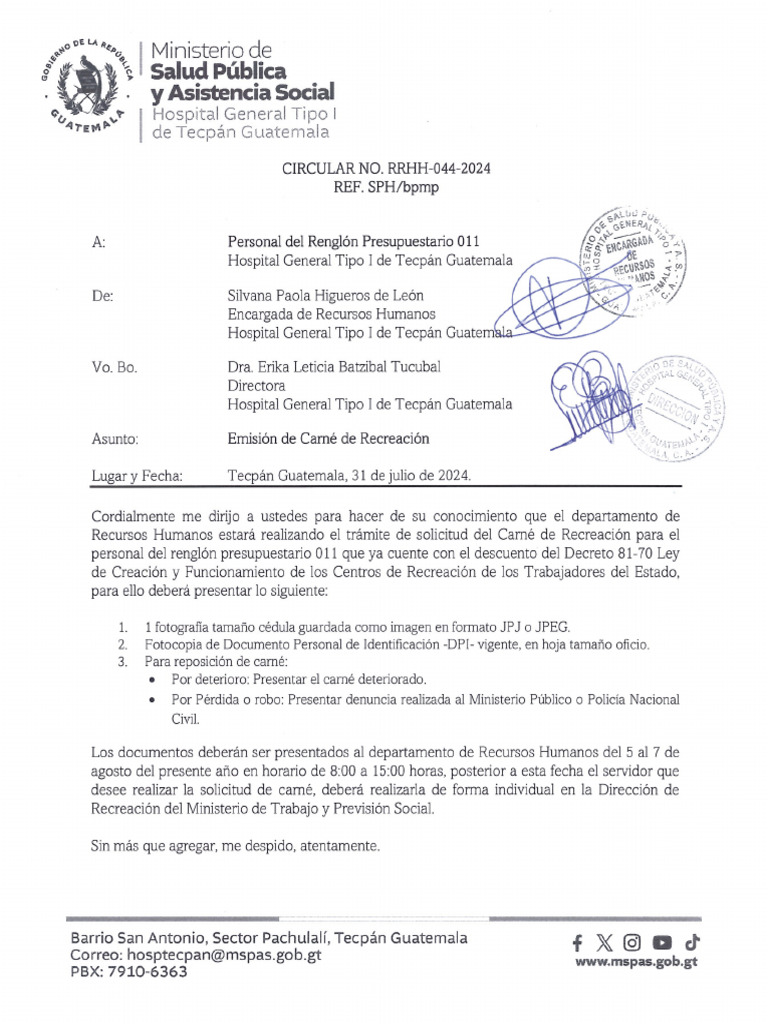 Circular No. RRHH 044 2024 | PDF