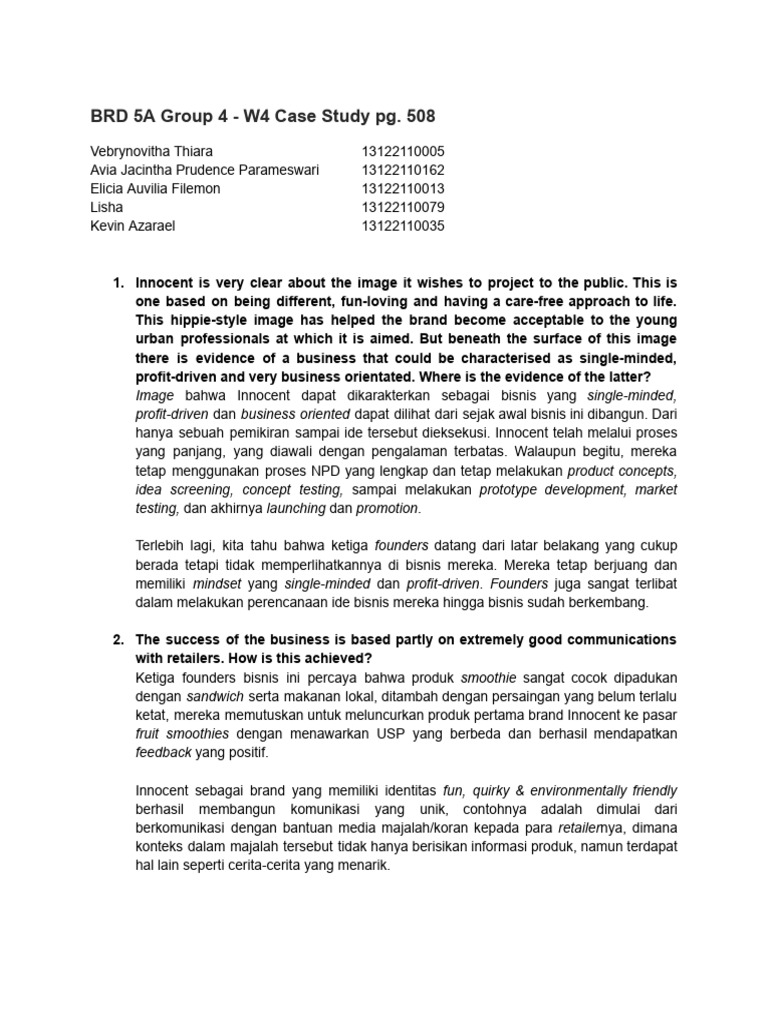 PDSI - BRD 5A - Group 4 - W4 Case Study | PDF