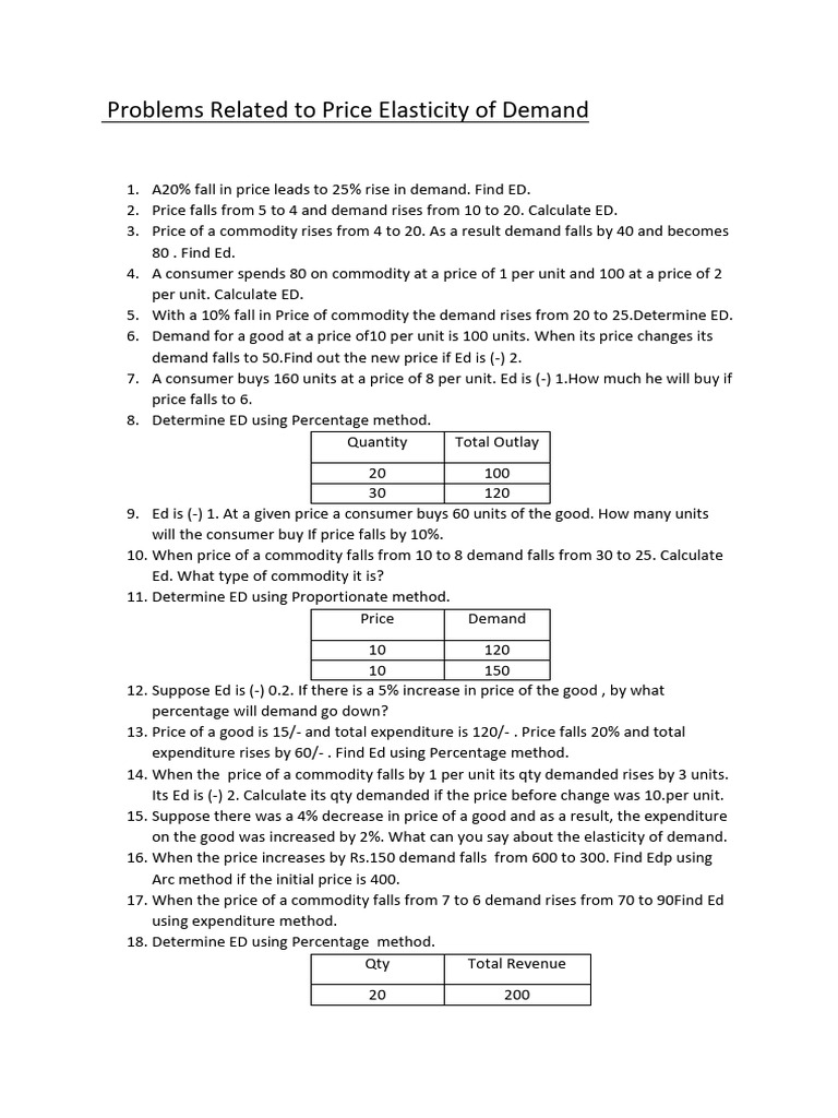Elasticity of Demand - Problems | PDF | Demand | Price Elasticity Of Demand