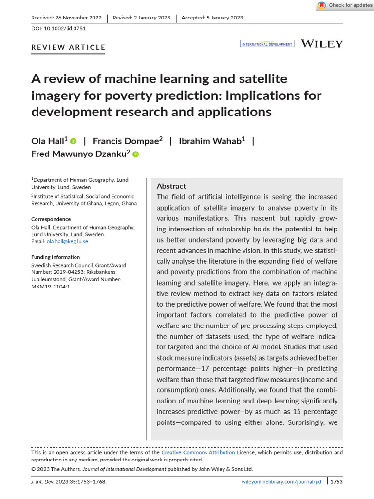 J of Intl Development - 2023 - Hall - A Review of Machine Learning and Satellite Imagery For ...
