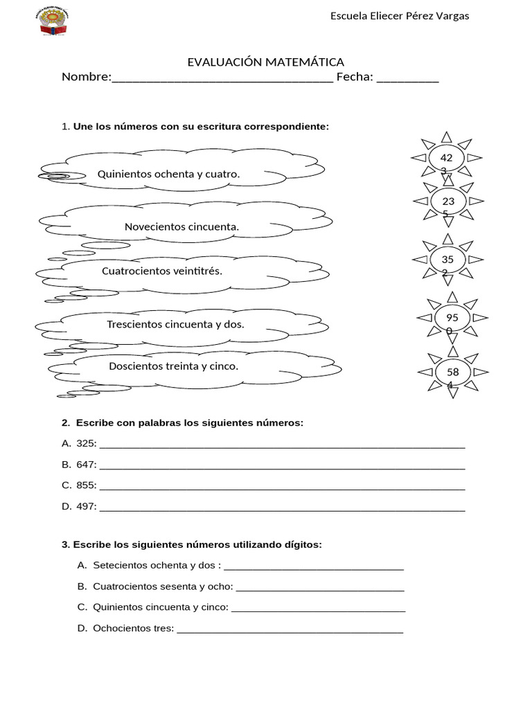 Evaluación de Matemáticas para Niños | PDF