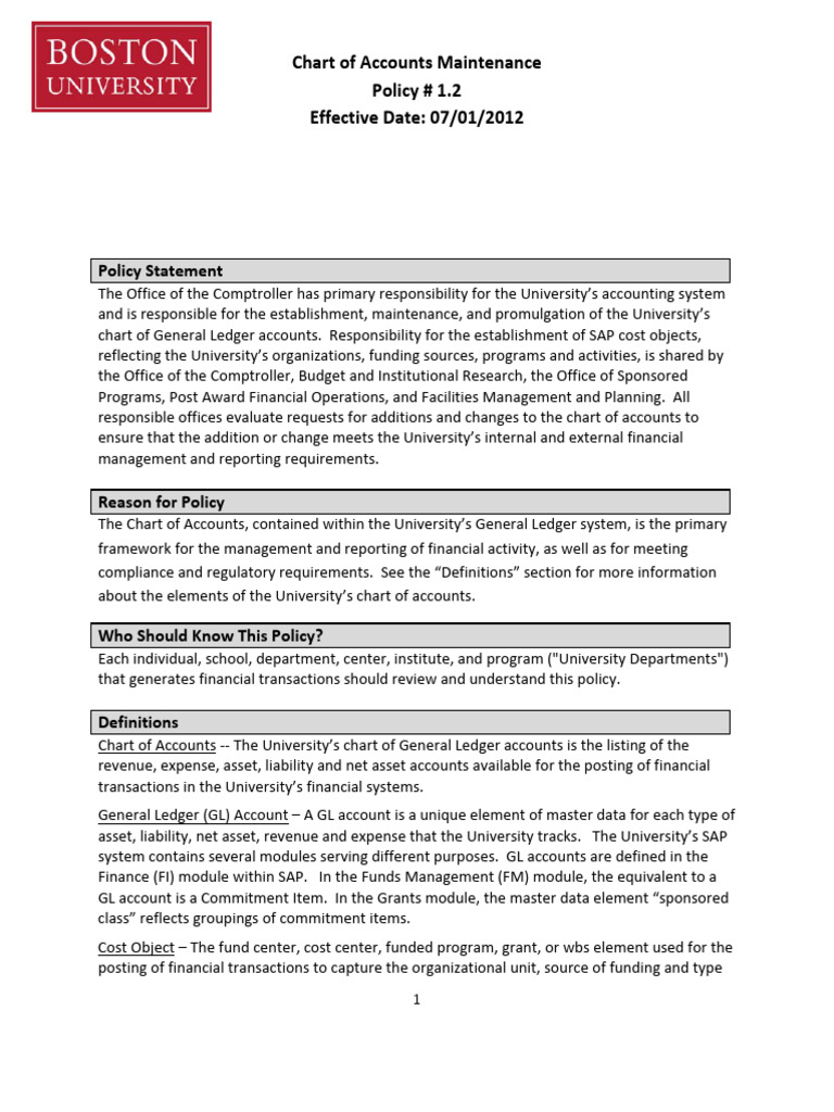 Chart of Accounts Maintenance | PDF | Accounting | Expense