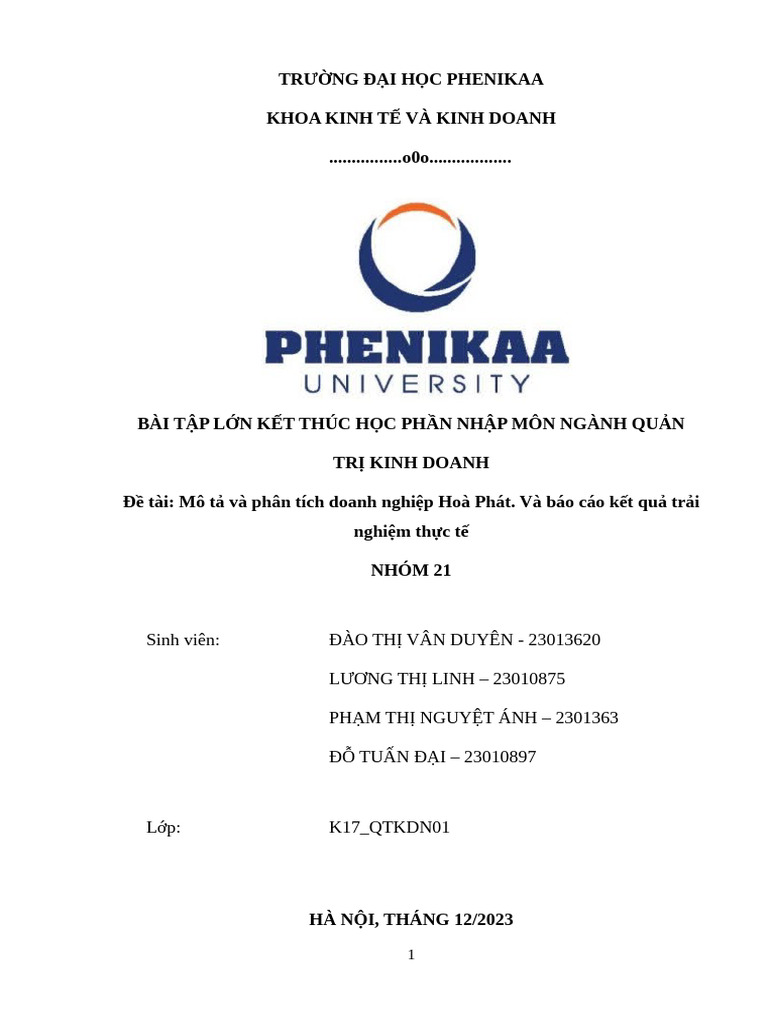 NHÓM 21 - TIỂU LUẬN - NHẬP MÔN QUẢN TRỊ | PDF