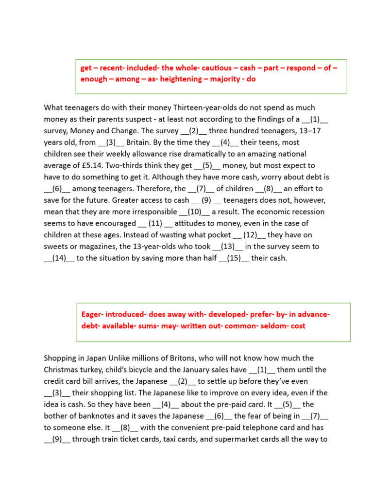 Emsat Cloze Reading 3 | PDF | Adolescence | Cash