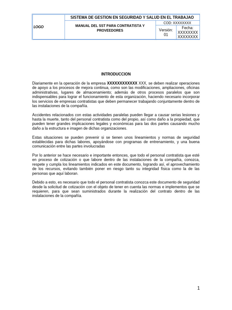 Manual Del SST para Contratistas y Proveedores | PDF | Riesgo | Outsourcing