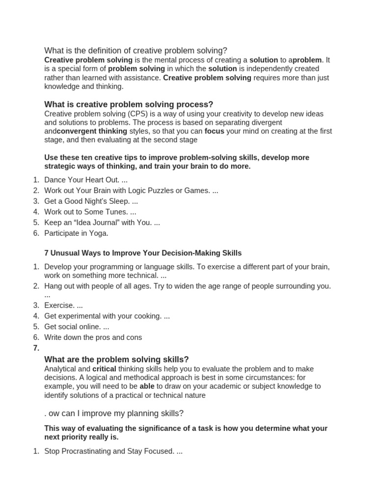Notes On Definition of Creative Problem Solving | PDF | Thought ...