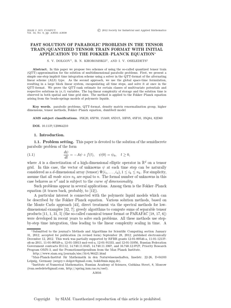 Fast Solution of Parabolic Problems in The Tensor Train/quantized Tensor Train Format With ...