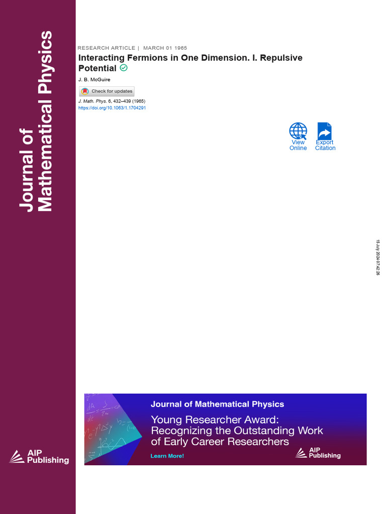 Interacting Fermions in One Dimension. I. Repulsive Potential | PDF | Wave Function ...