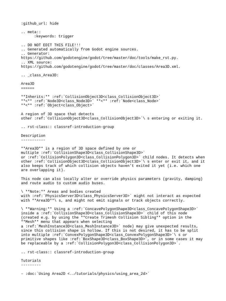 Class Area3d.rst | PDF | Computer Programming | Physics