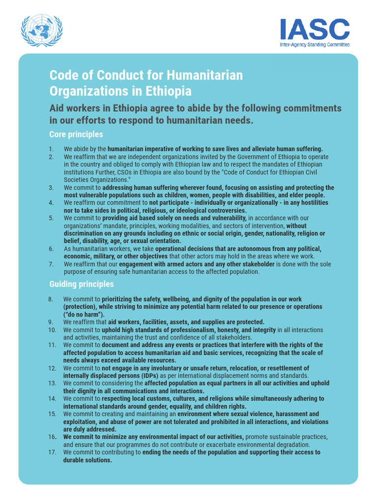 Humanitarian Code of Conduct - August 2024 | PDF | Humanitarian Aid ...