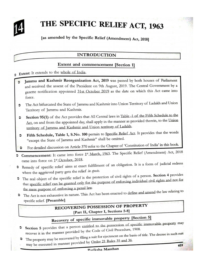 Specific Relief Act.. Complete For Prelims | PDF