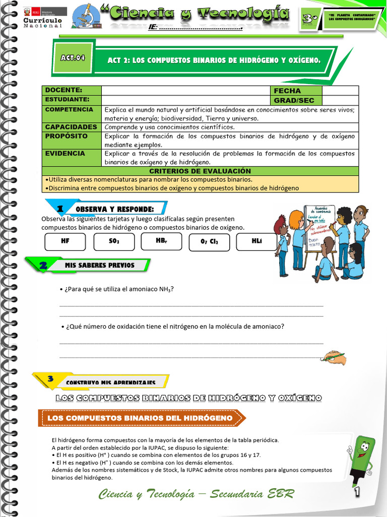 B-3º Act 2 Cyt Und 5- Sem2 | PDF | Hidrógeno | Compuestos químicos