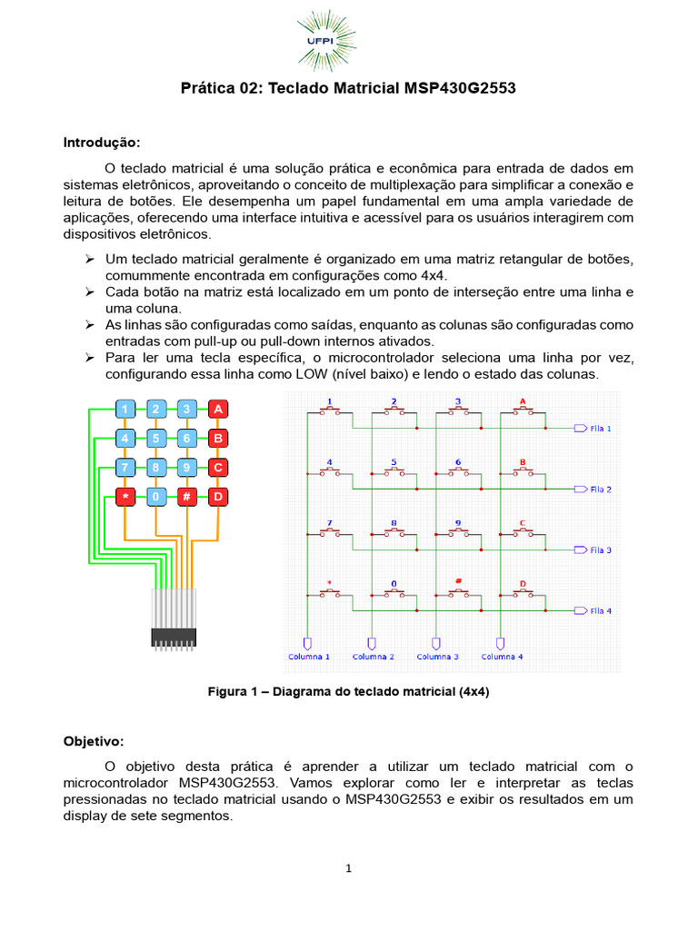 Pratica 02-Teclado Matricial | PDF | Teclado de computador | Diodo emissor de luz